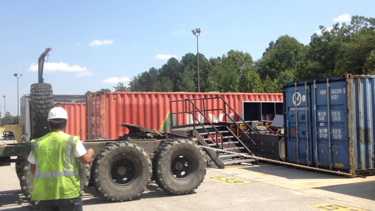 Military truck pull container move - YouTube