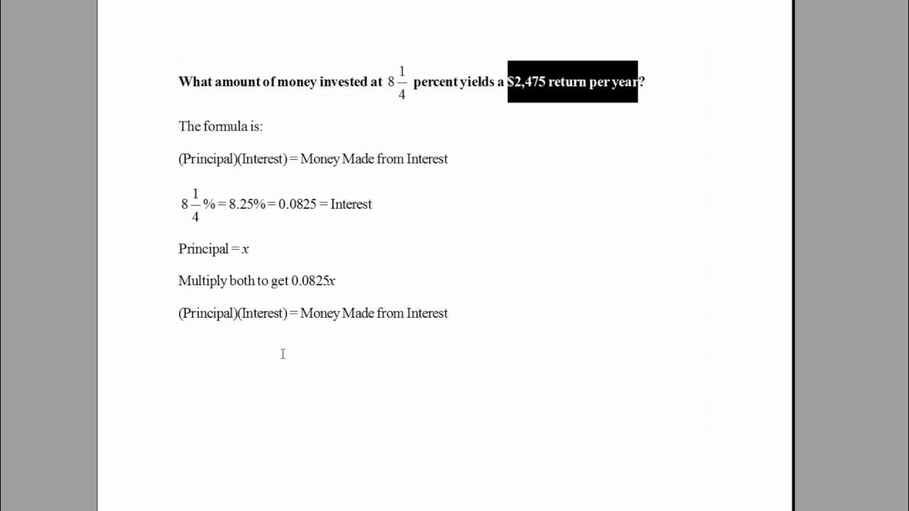 How to Solve an Investment Word Problem with Algebra. [HD] - YouTube
