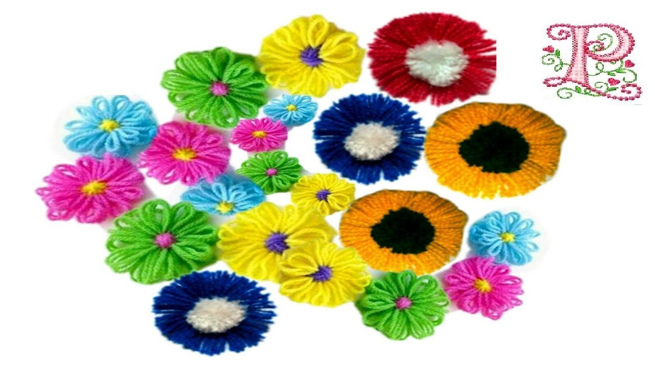 Wool flowers making at home || woolen craft ideas || Flowers making at ...