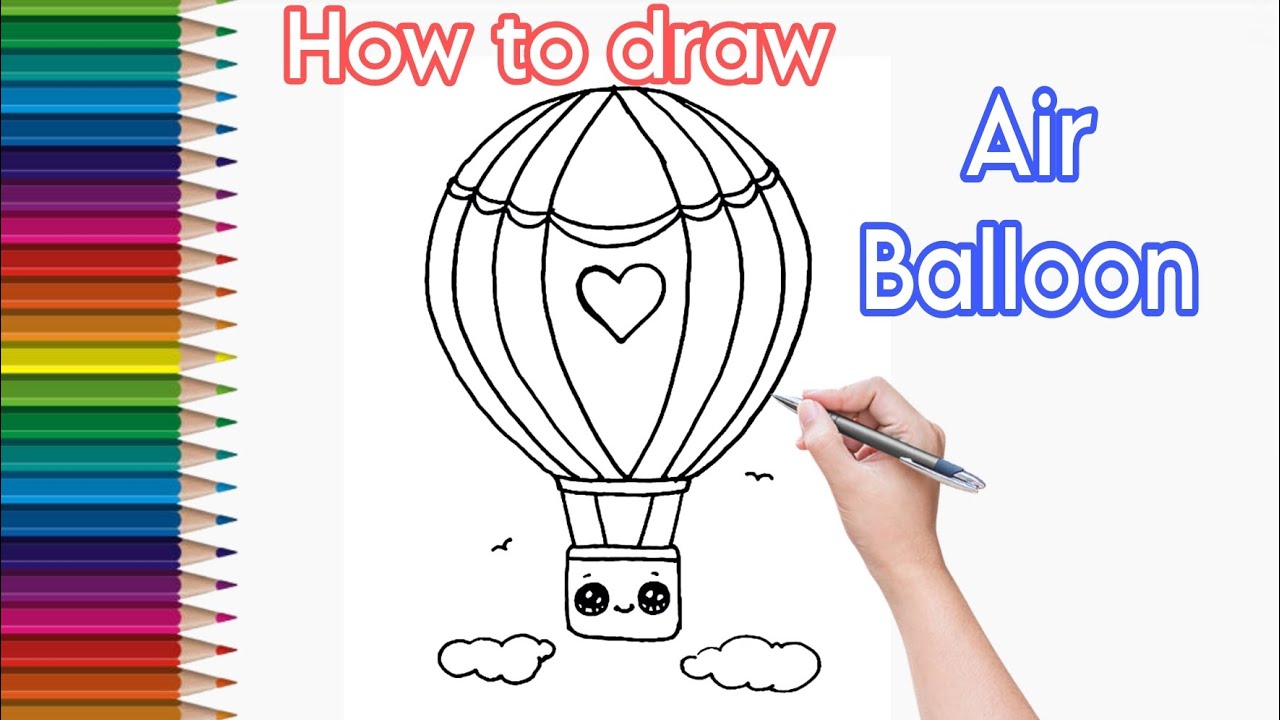 How To Draw A Cute AIR BALLOON Clipart,To Draw step by step, DL cute ...