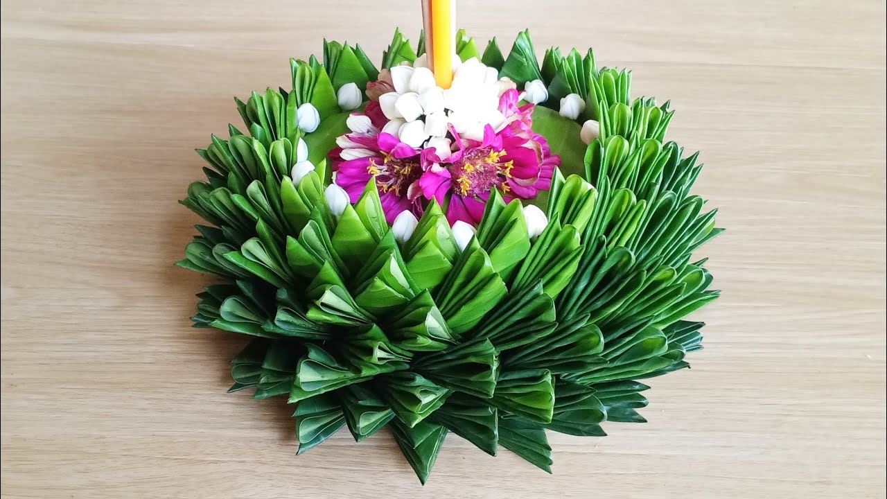 กระทงใบตองกลีบผีเสื้อ how to make krathong banana leaf Loykrathong ...