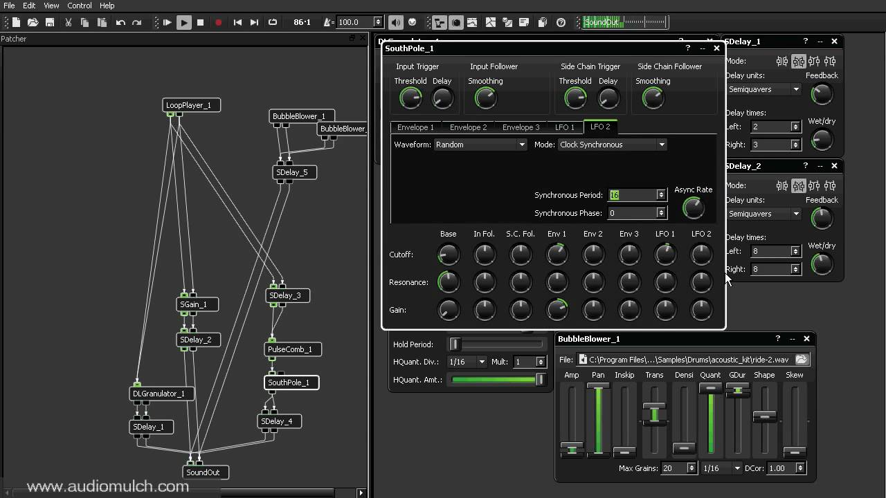 AudioMulch 2.0 live-patching screencast audio software - YouTube