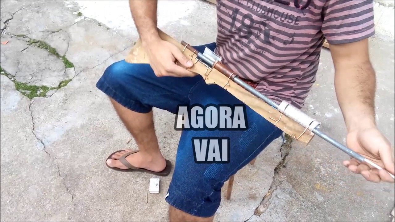 Teste de arma caseira, carabina de bombinha(traque) tiro de feijão ...