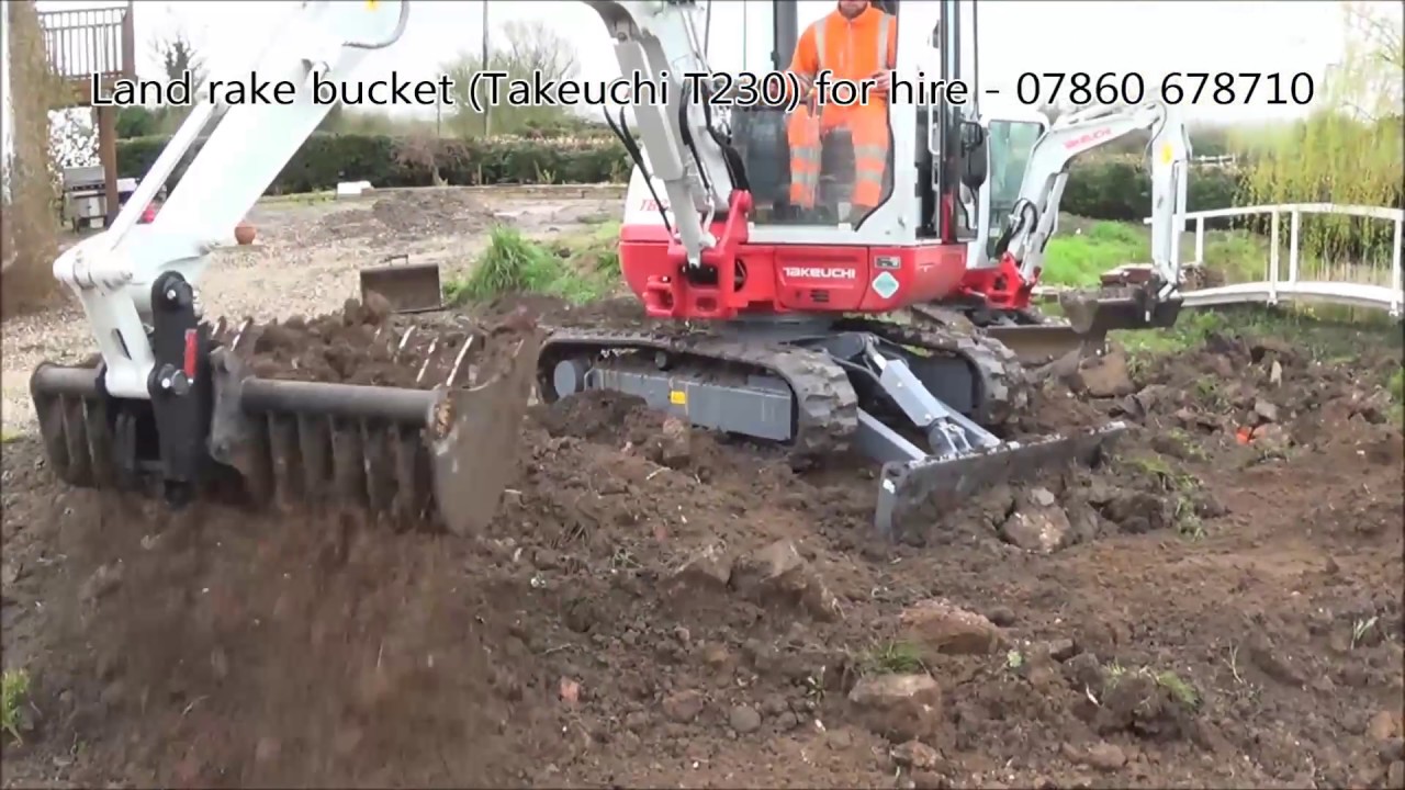 Land Rake Bucket - Takeuchi TB230 - YouTube