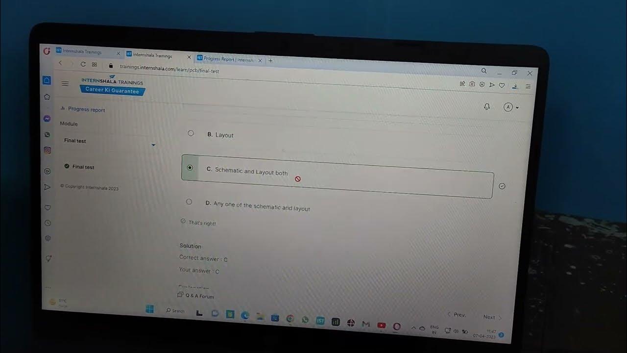 pcb design final answer keys in internshala trainings - YouTube
