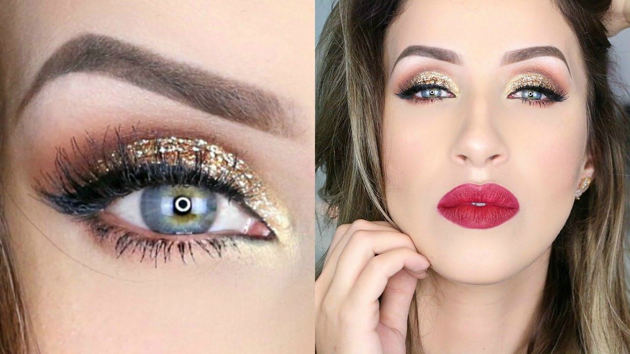 Classic Christmas Glam Makeup Tutorial + Outfit - YouTube