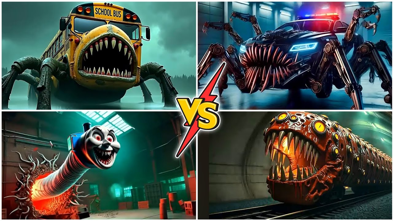 Thomas Exe Worm 🆚 School Bus Eater 🆚 Train Eater 🆚 McQueen Police Eater ...