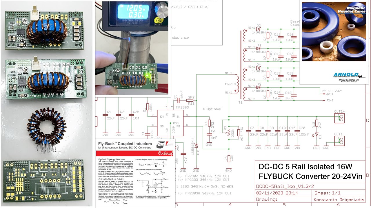 5 Rail Isolated FLY-BUCK DC-DC Design, Schematic, Detais with DIY Toroidial Transformer - YouTube