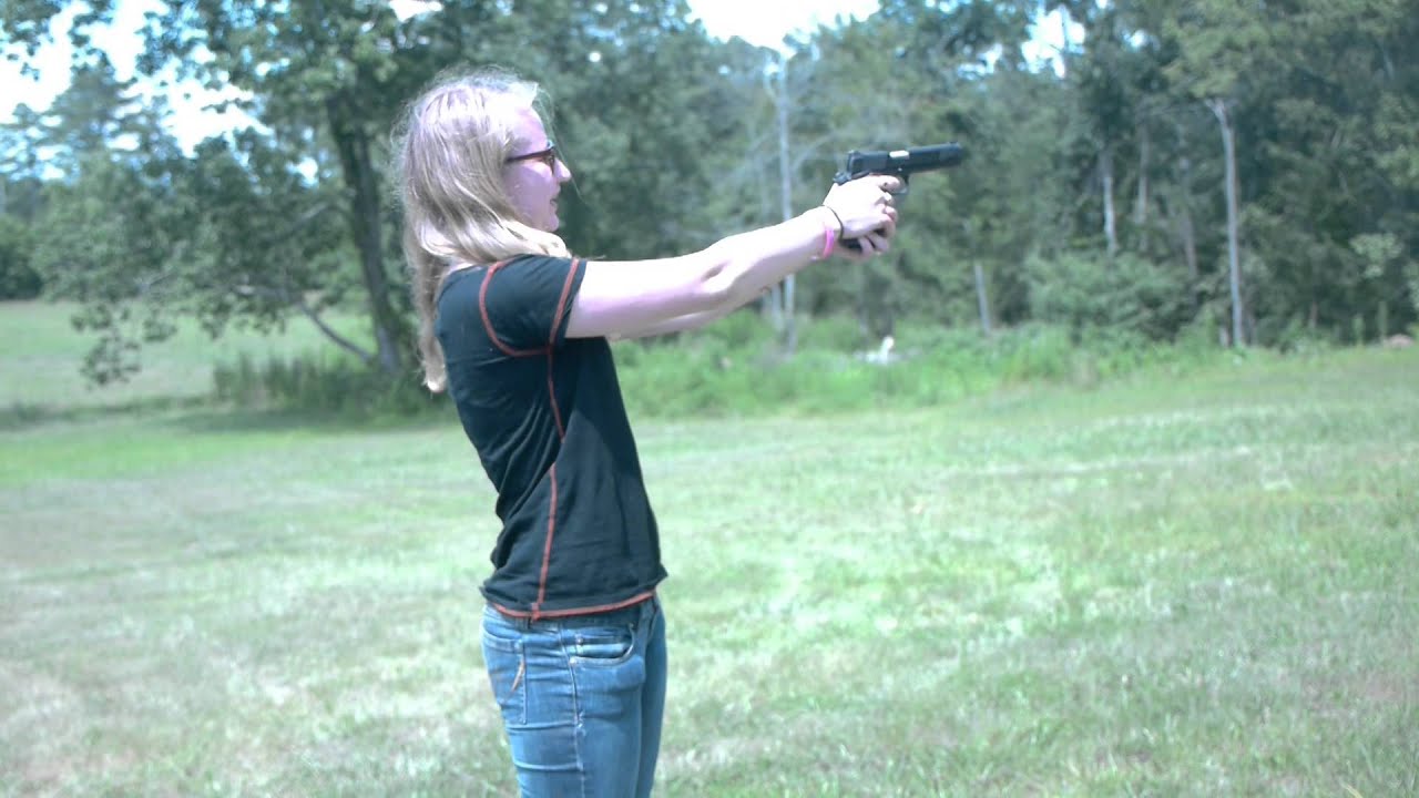 Shooting a Kimber Custom 1911 .45 ACP - Girls Shooting Guns - YouTube