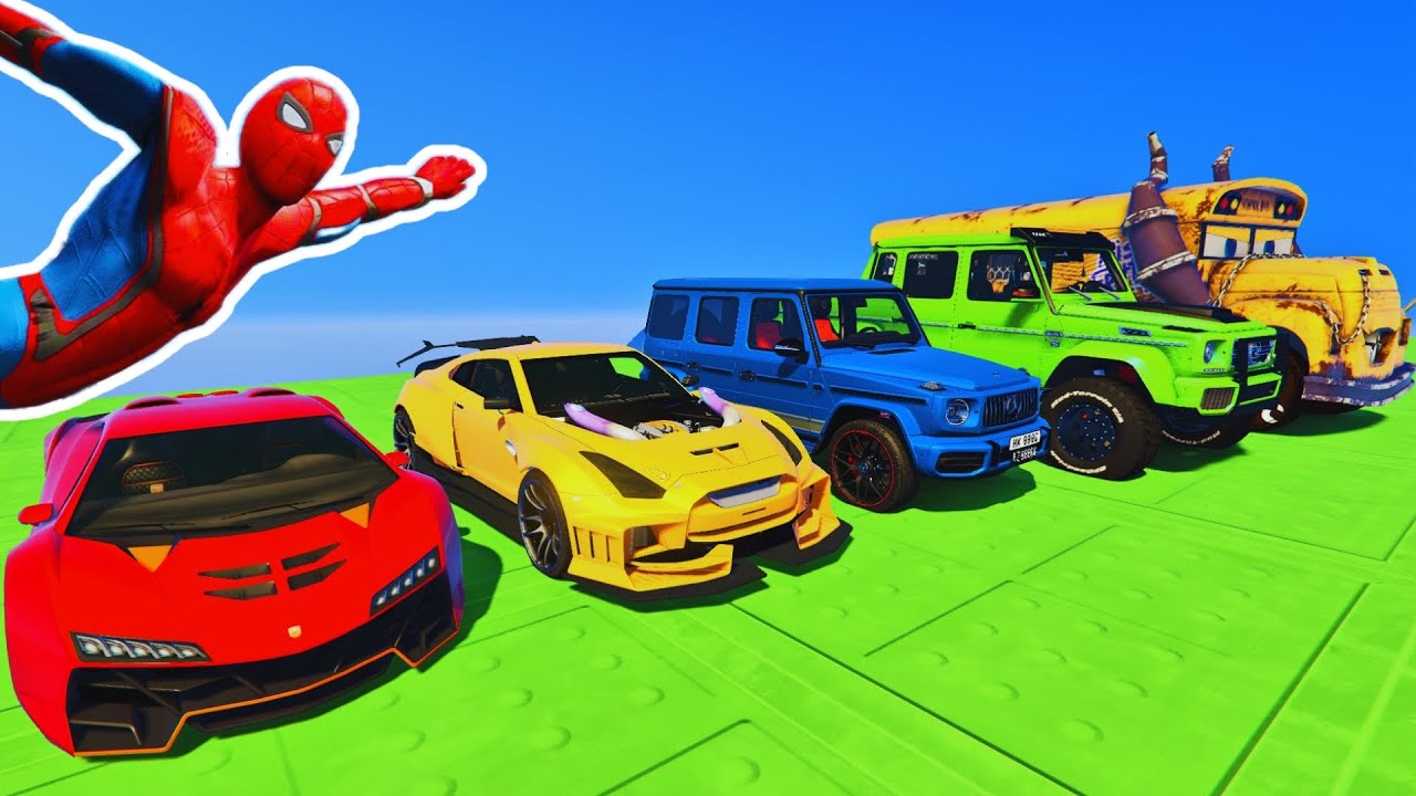 SPIDER-MAN AND COLORFUL SUPER CARS: MEGA RAMP STUNTS AND FUN! WONDERFUL ...