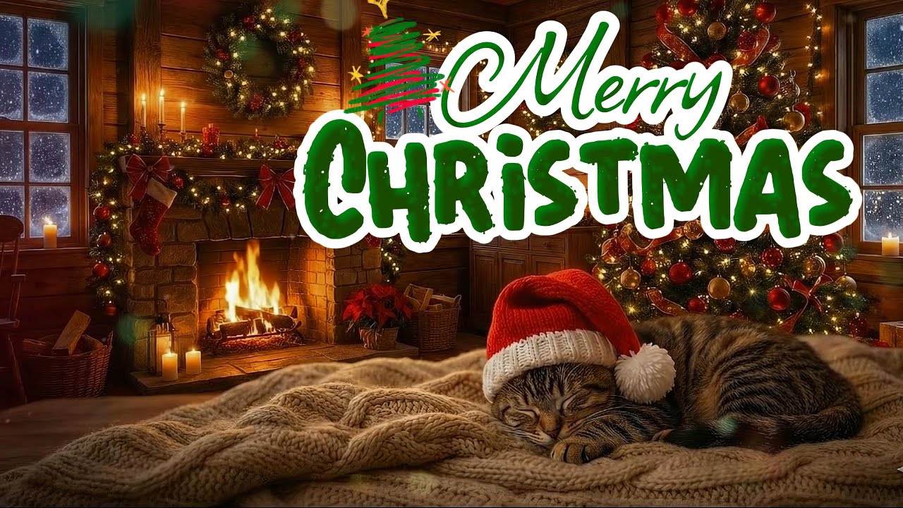 Warm Christmas Cat Relaxing Music 🎄🐾 Cozy Holiday Ambience for ...