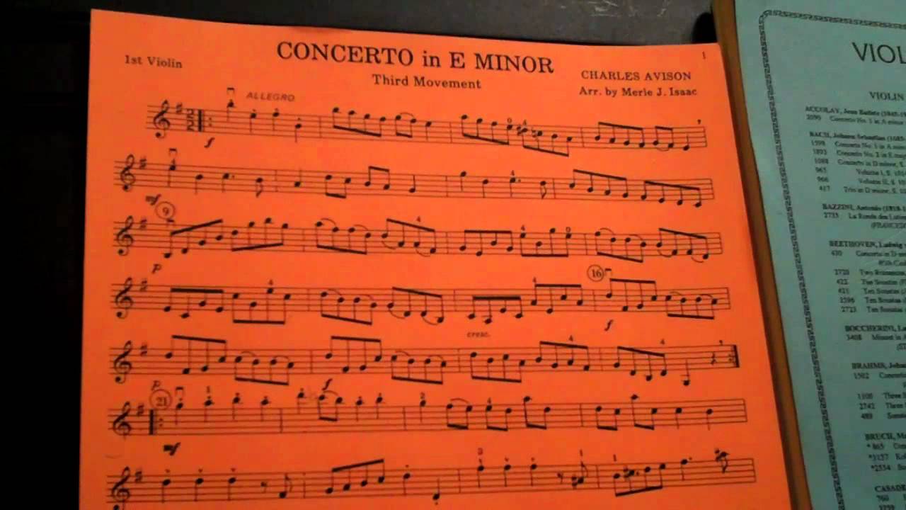 Charles Avison Concerto in e minor, Violin 1 - YouTube