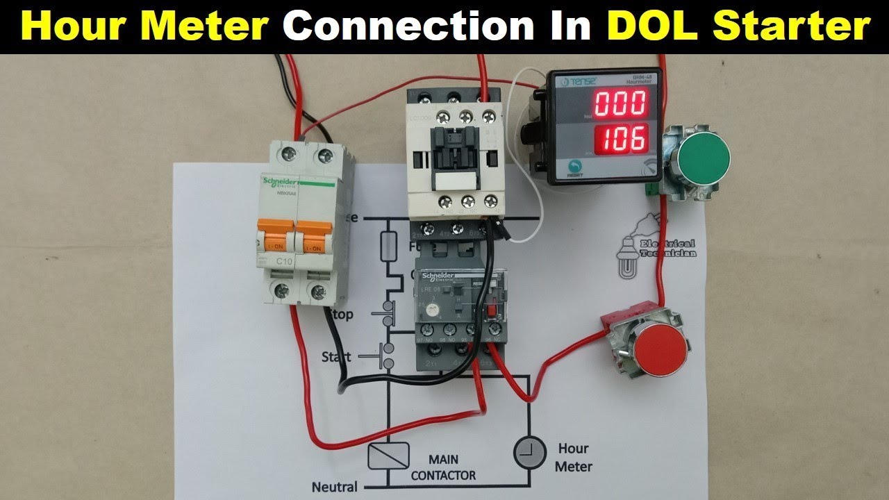 Running Hour Meter Connection With DOL Starter Hour Meter Wiring