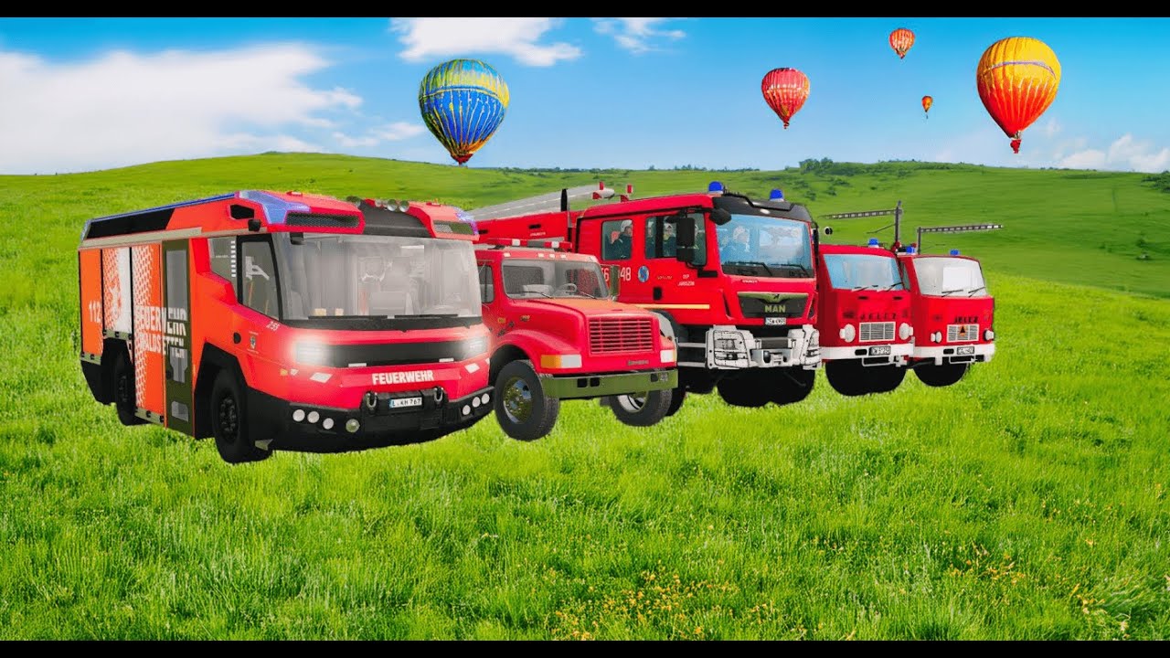 CRAZY FIRE RECUE TRUCK BUS CARS WITH ALL FIRE DEPARTMENT TRANSPORTING ...