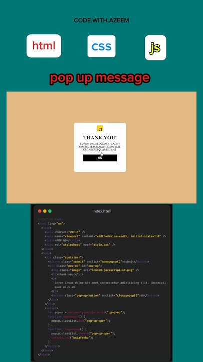Pop Up Message By Html Css Js Javascripting Html Programminglanguage Popup Youtube 