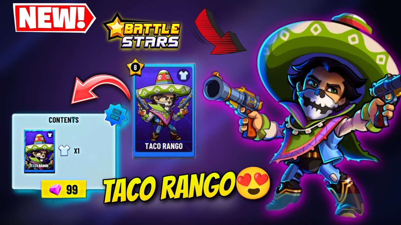 BUYING TACO RANGO NEW SKIN FOR 99 GEMS || BATTLE STARS NEW UPDATE: 4v4 ...