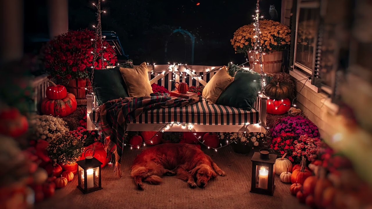 Magically Cozy Autumn Porch at Night 🍁 — 🌜Ambience ASMR 🌛 - YouTube