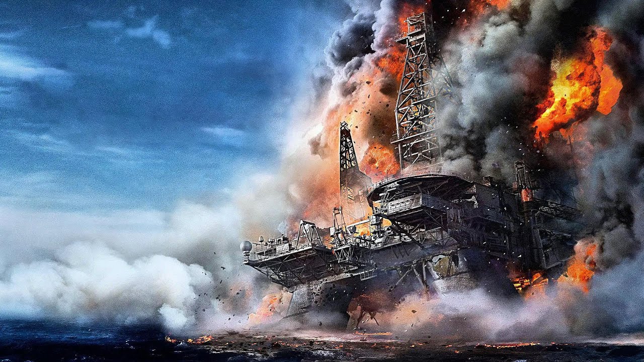 Chaos unfolds as crude oil ignites, turning the massive rig into a ...