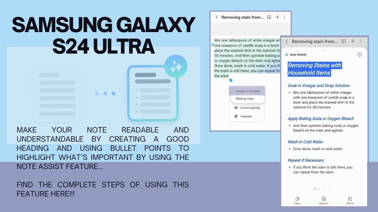 Samsung Galaxy S24 Ultra : How to convert a note into headers and bullets with note assist ...