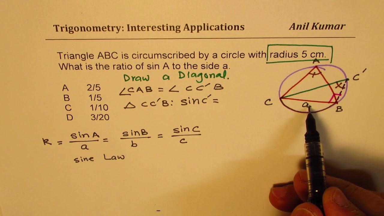Circumscribed Triangle Trigonometry Sine Law and Diameter Relation ...