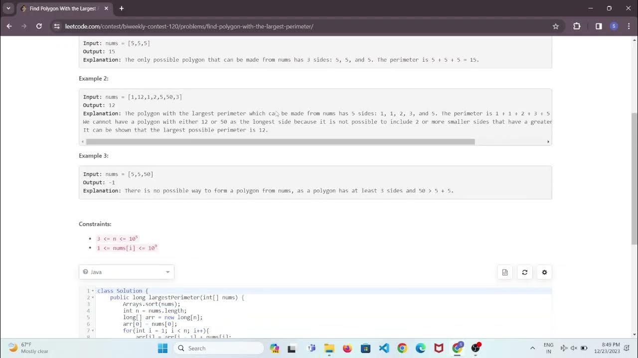 100180 Find Polygon With The Largest Perimeter Leetcode Biweekly Contest 120 Solved
