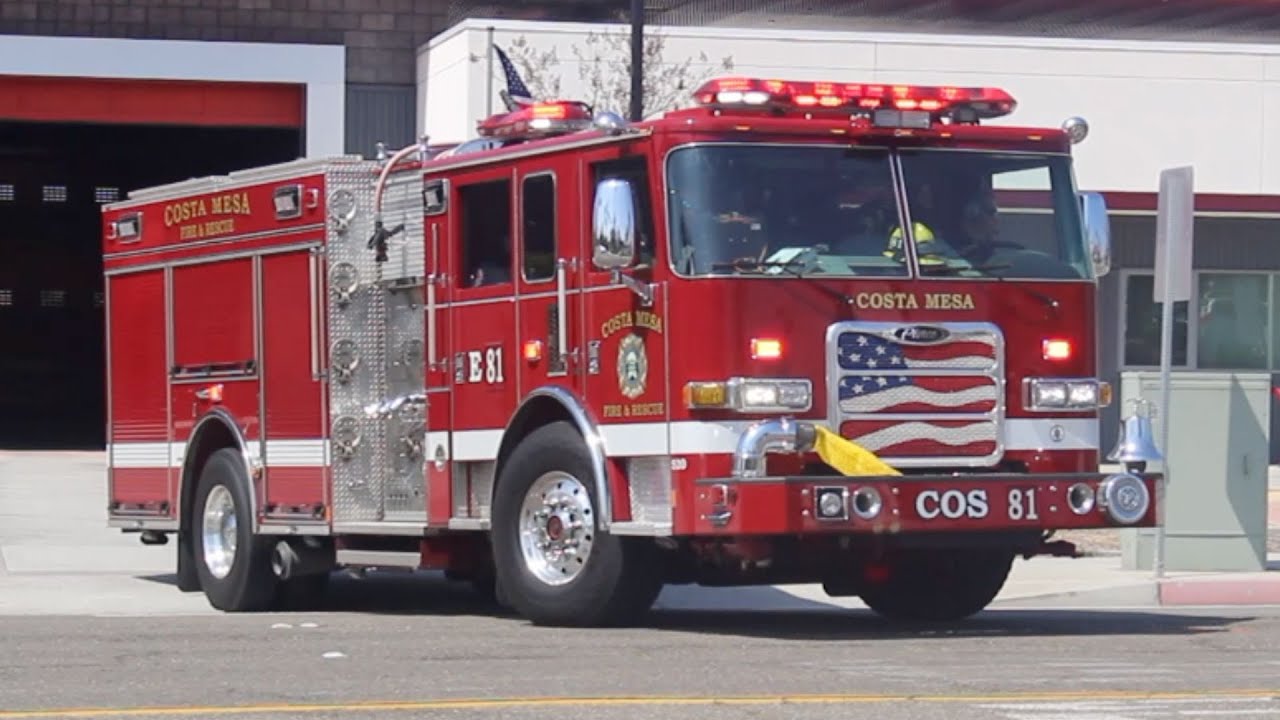 Costa Mesa Fire & Rescue Engine 81 responding - YouTube