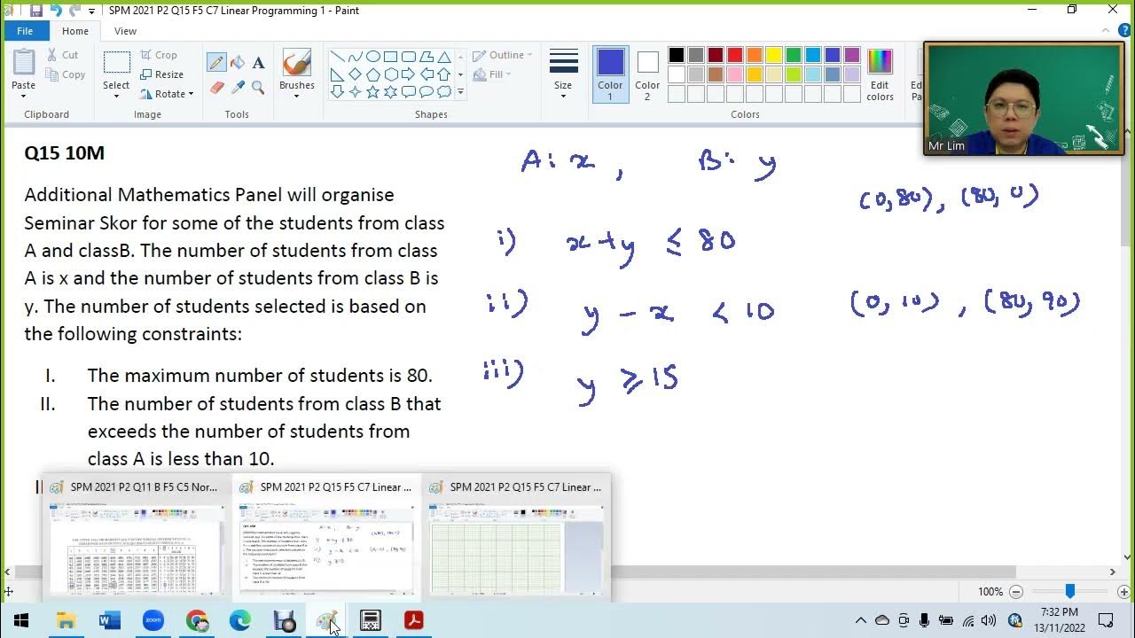 SPM 2021 P2 Q15 F5 C7 Linear Programming - YouTube