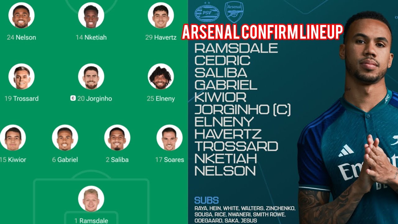 ARSENAL CONFIRMED LINEUP VS PSV EINDHOVEN UEFA CHAMPIONS LEAGUE | TUE ...