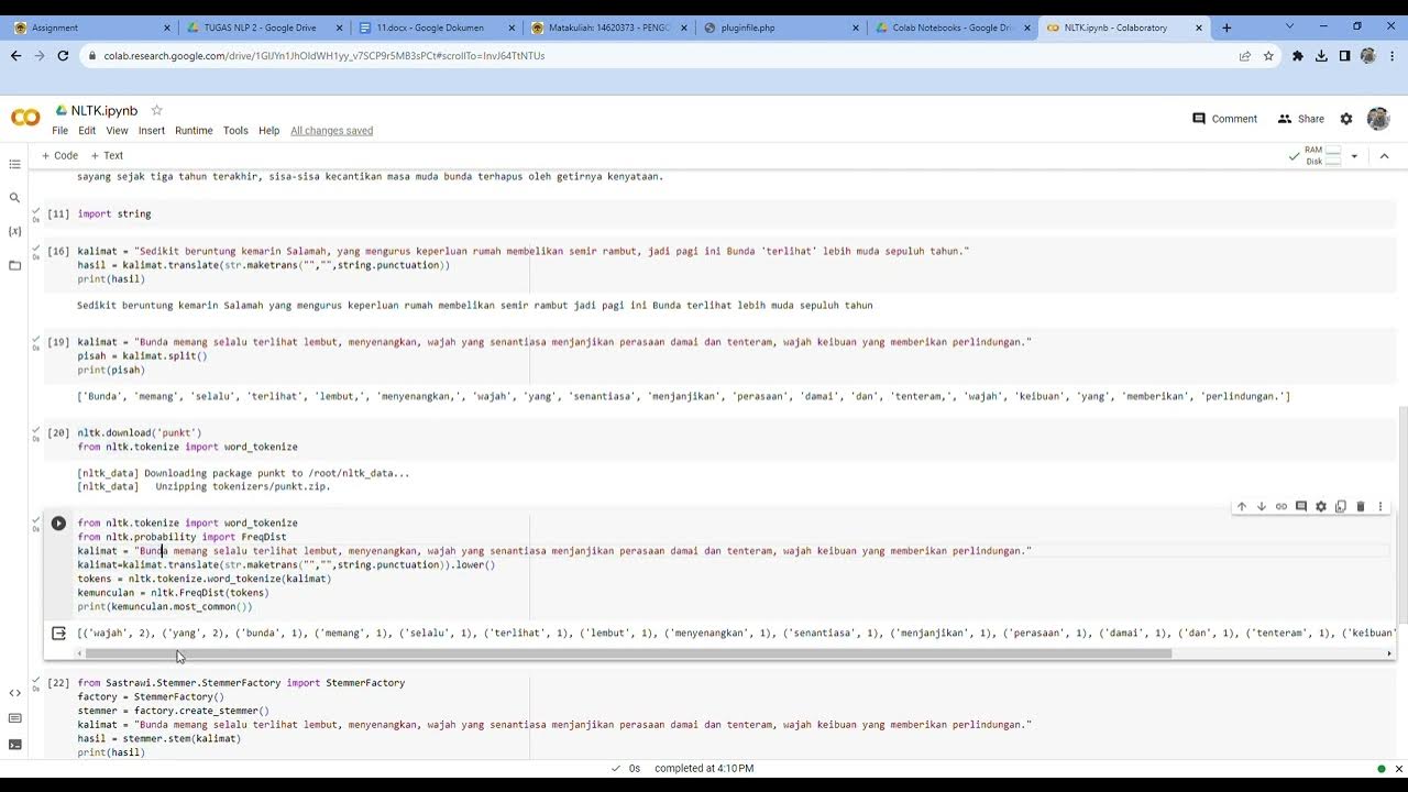 contoh penggunaan NLTK pada python di google colaboratory - YouTube