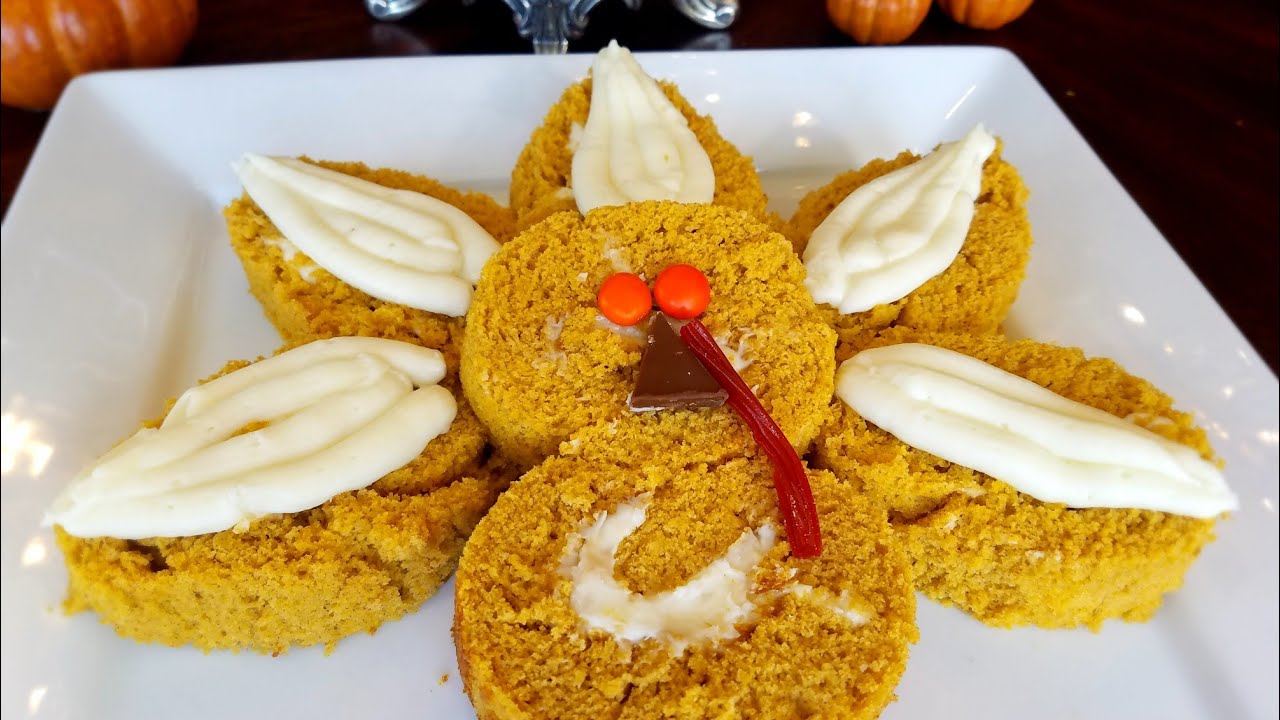 💖 Thanksgiving Pumpkin Turkey Roll Cake With Cream Cheese Frosting ...