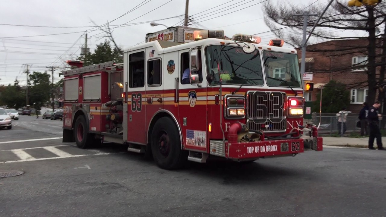 FDNY ENGINE 63 TAKING UP FROM A 10-75 ALL HANDS FIRE ON PAULDING AVENUE ...