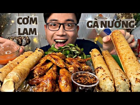 Delicious and Flavorful Grilled Chicken with Steamed Bamboo Sticky Rice, Served with Sticky Bambo...