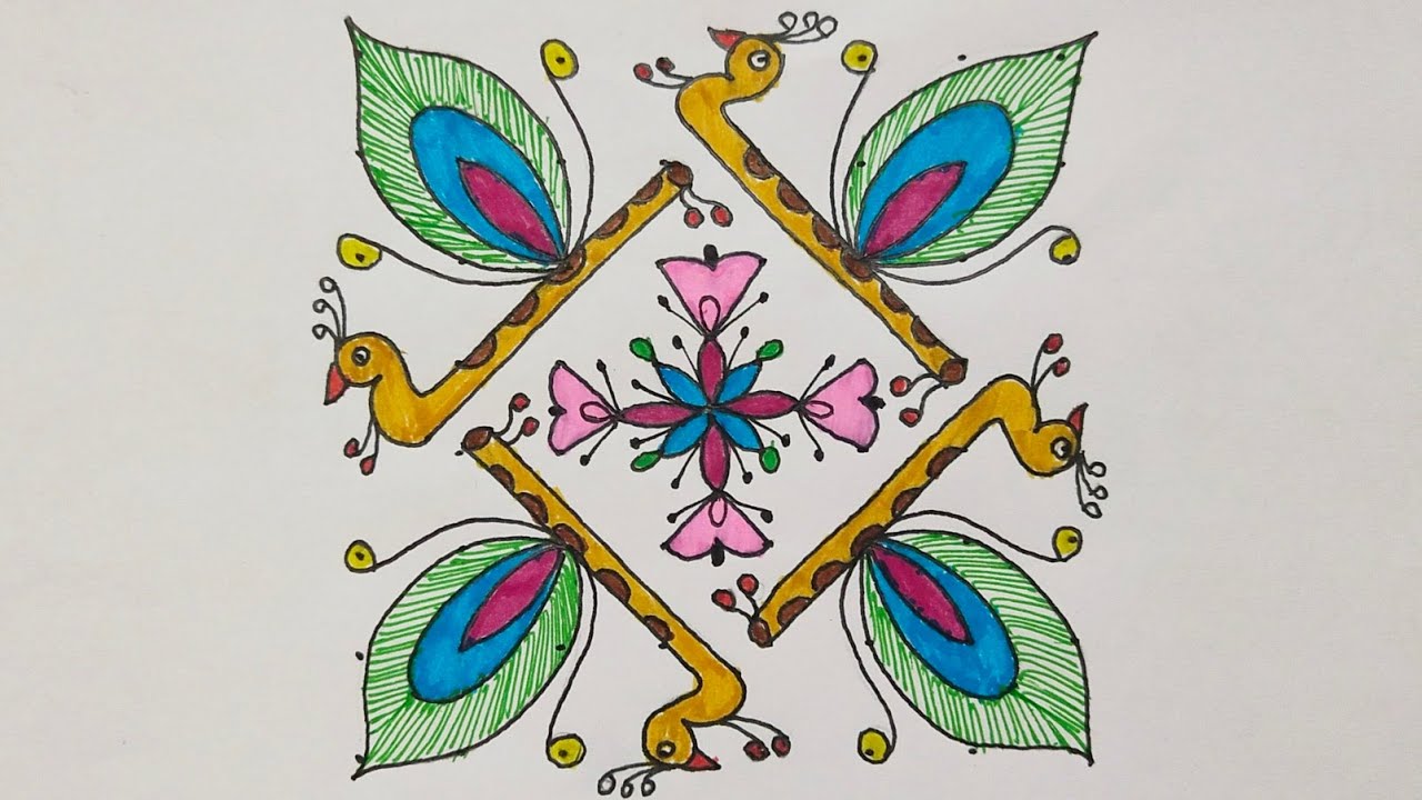 Easy 8*8 Dots Festival Rangoli Designs| Nemali Pincham Muggulu| Mayil ...