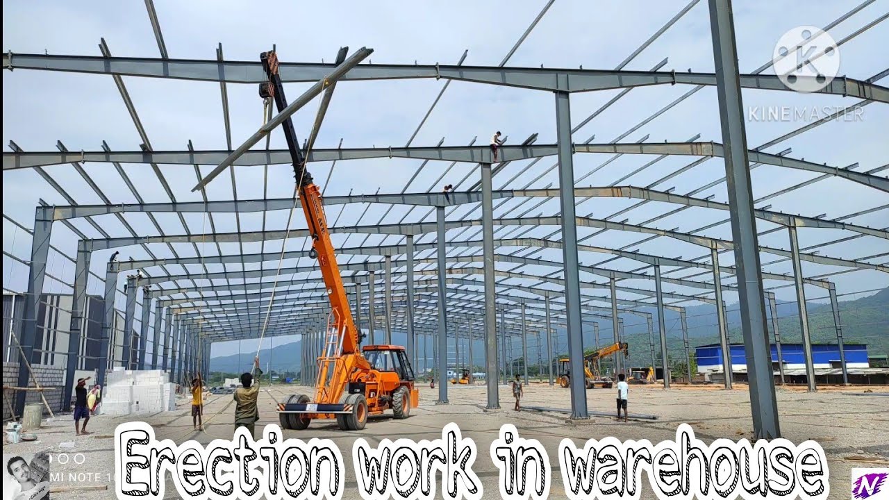 Erection work in warehouse, - YouTube