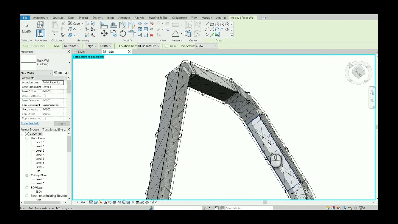Adding Cladding Element to a Truss using Massing + Wall By Face - YouTube