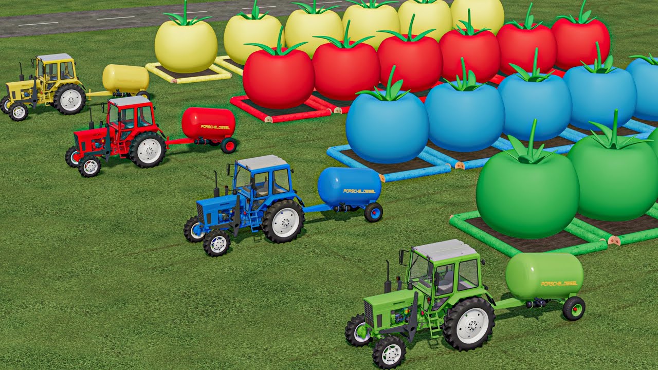 GROWING GIANT TOMATOES WITH COLORED TRACTOR & TRAILER ! FS22 - YouTube