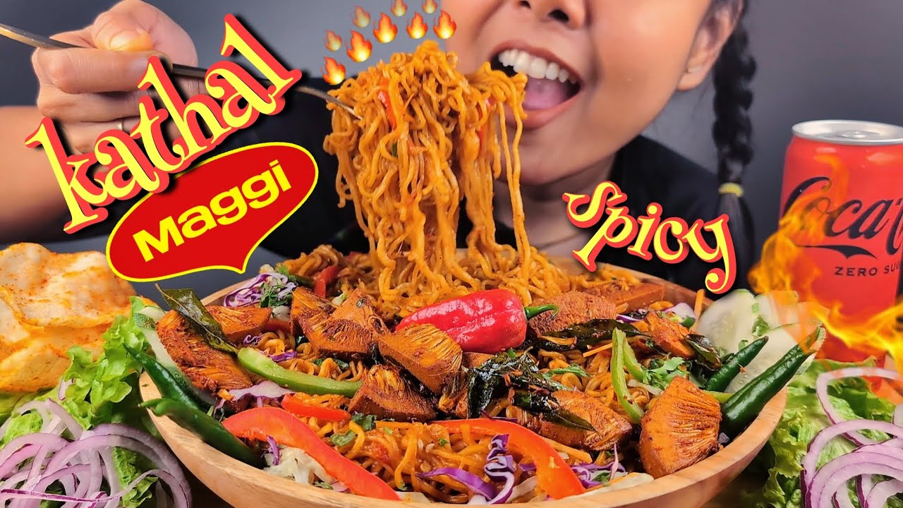 COOKING & EATING SPICY MAGGI WITH SMOKED KATHAL | MAGGI NEW RECIPE ...
