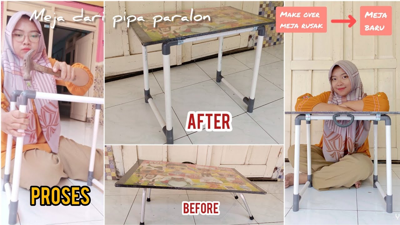 MERUBAH MEJA RUSAK MENJADI BISA DIPAKAI LAGI | MEJA DARI PIPA PARALON ...