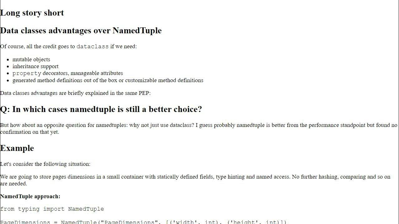 videoData Classes vs typing.NamedTuple primary use cases - YouTube