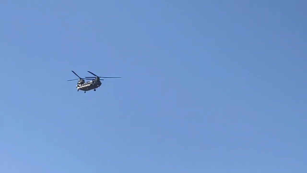 Chinook flying over our caravan - YouTube