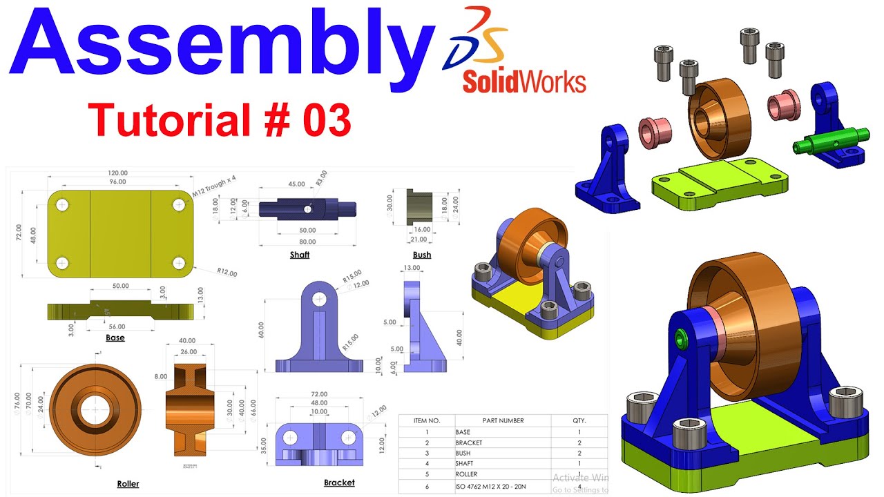 SolidWorks Assembly Drawing Tutorial for Beginners | Belt Roller ...