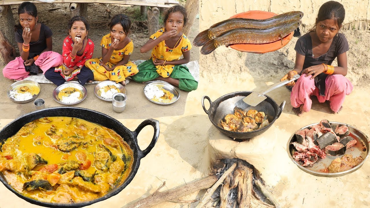 Snakehead Murrel Fish Curry In Village || river fish fry cooking in ...