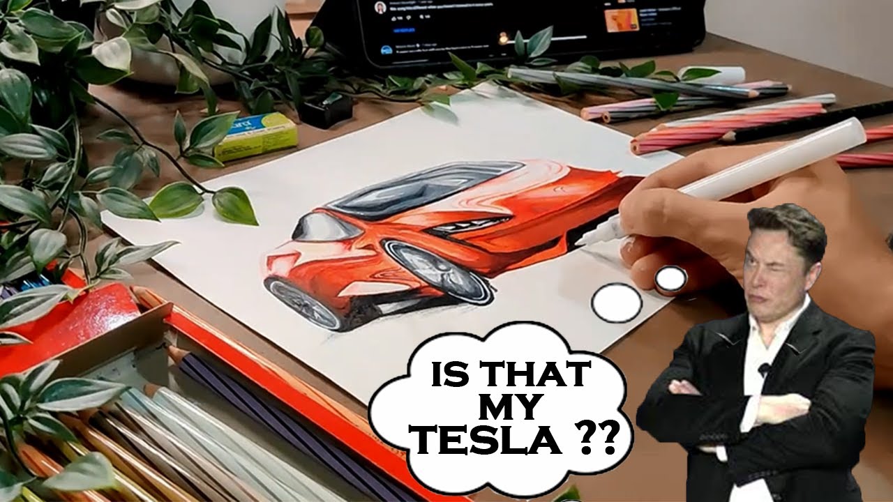 DRAWING A REALISTIC TESLA ROADSTER - YouTube