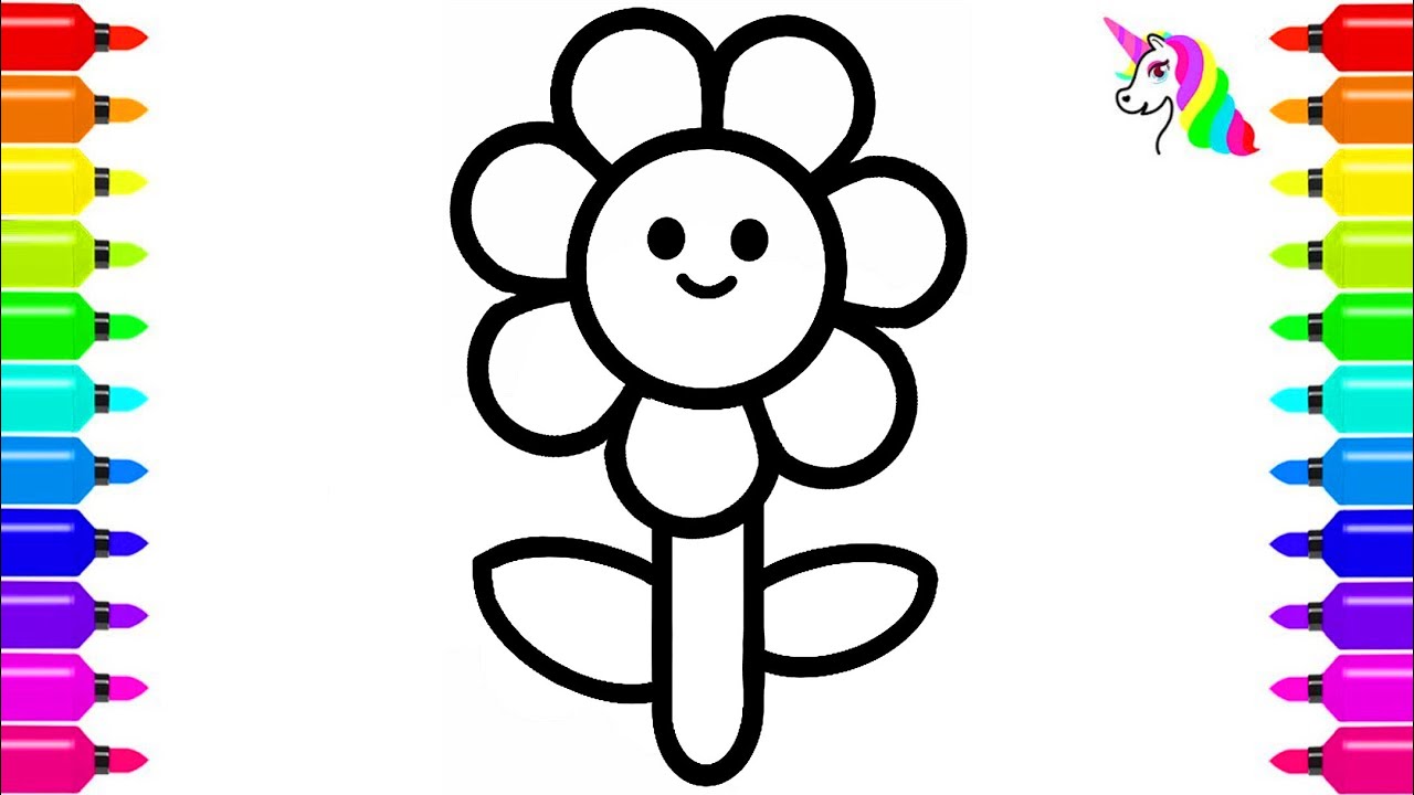 How to Draw and Color a Cute Flower for Kids and Toddlers🌼🌸🎨Learn ...