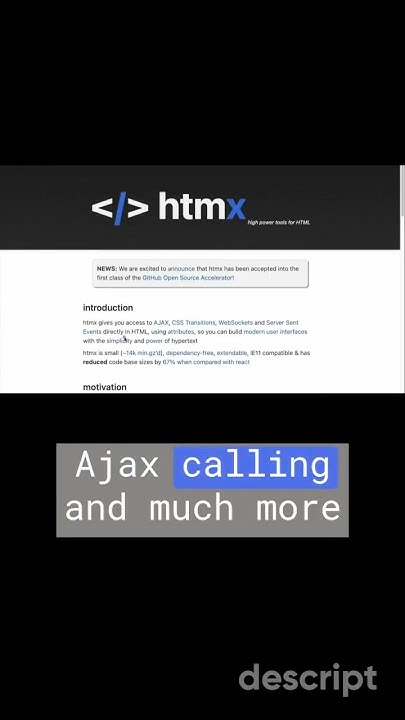 HTMX new light weight library to create with dynamic website with very less amount of code - YouTube