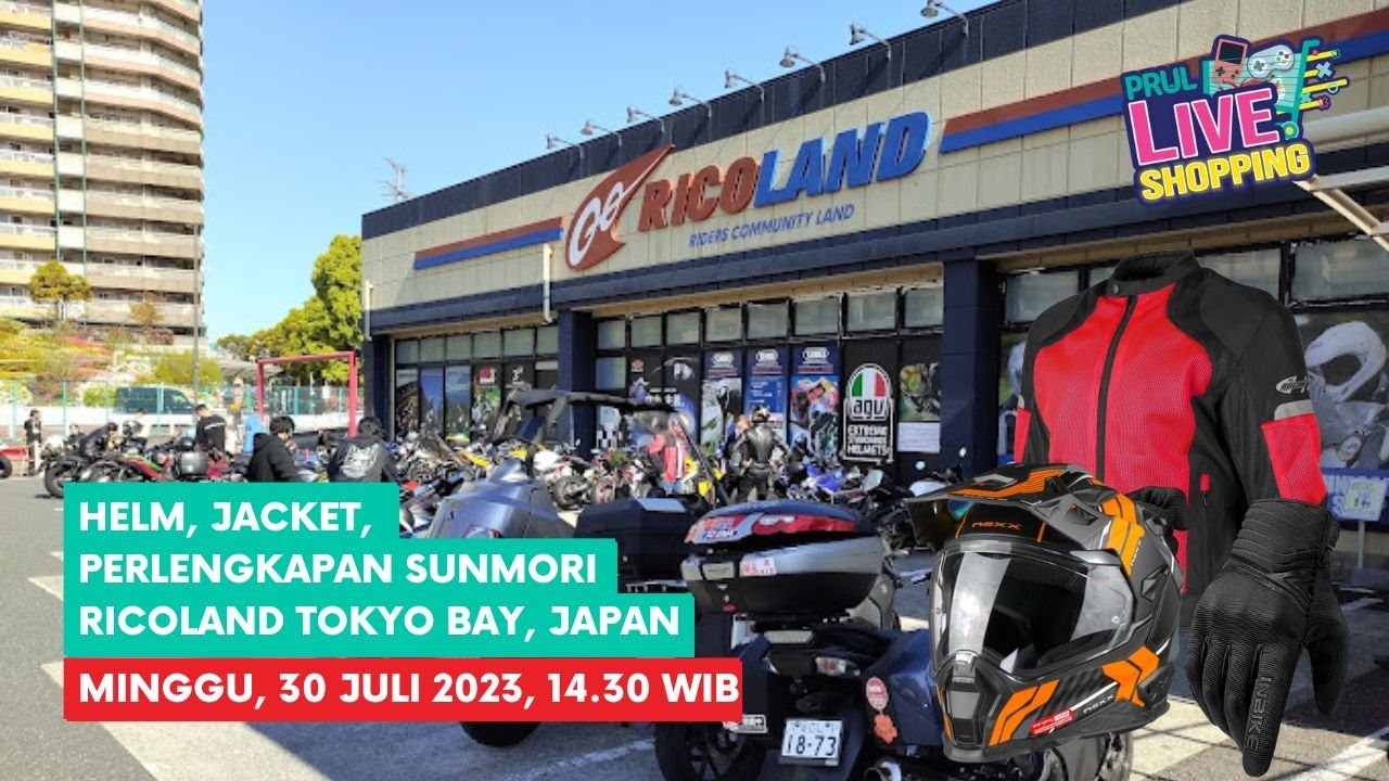 LIVE Shopping RICOLAND, TOKYO BAY, JEPANG | Surga para Biker, Helm Arai ...