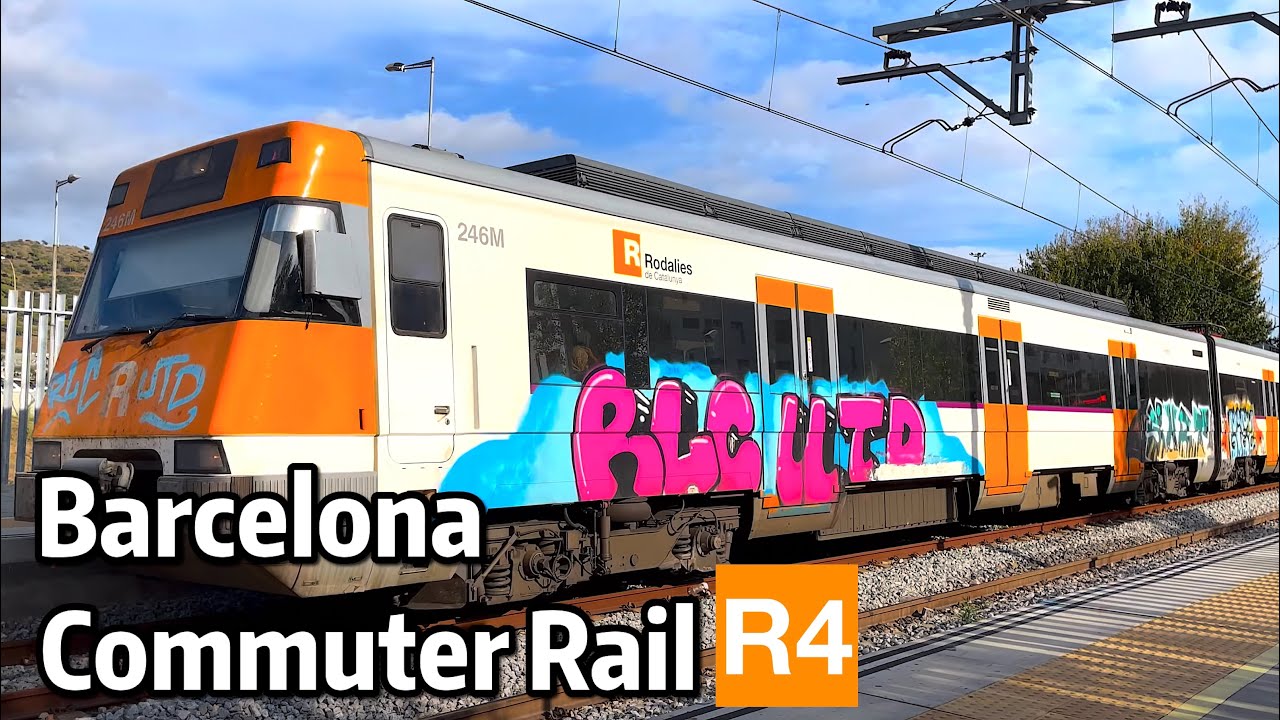 ⁴ᴷ⁶⁰ Barcelona Commuter R4 Train at Torre del Baró - YouTube