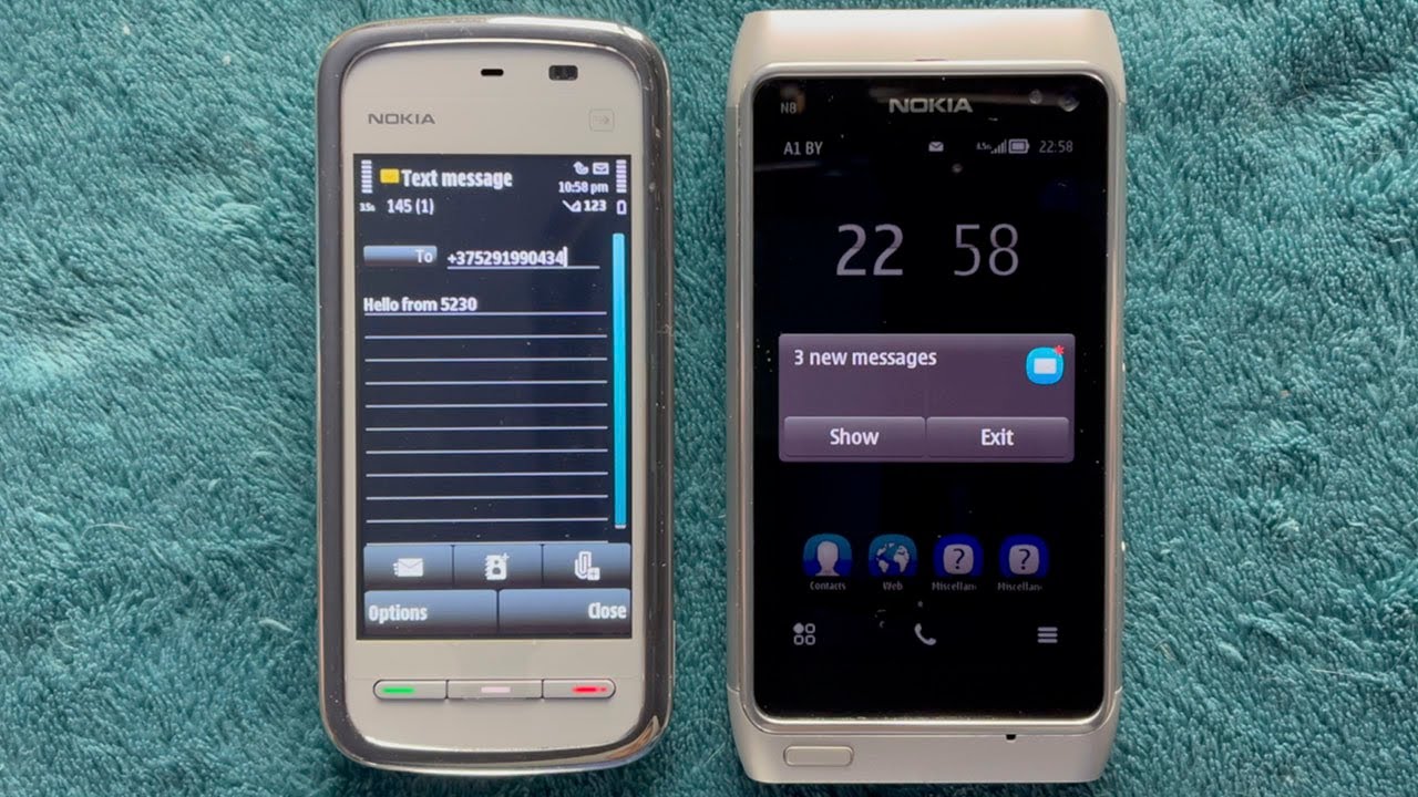 Sending SMS from Nokia N8 to Nokia 5230 and back - YouTube