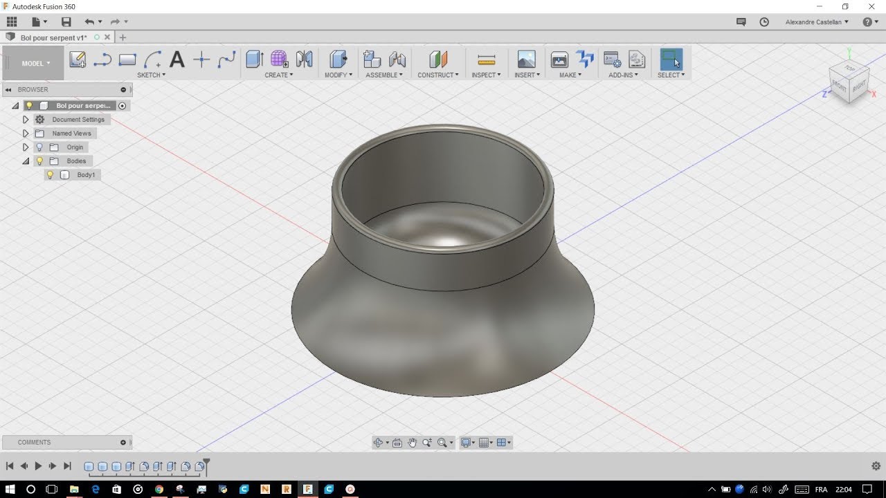 MT3D - Réalisation d'un petit bol - Fusion 360 - By AC - YouTube