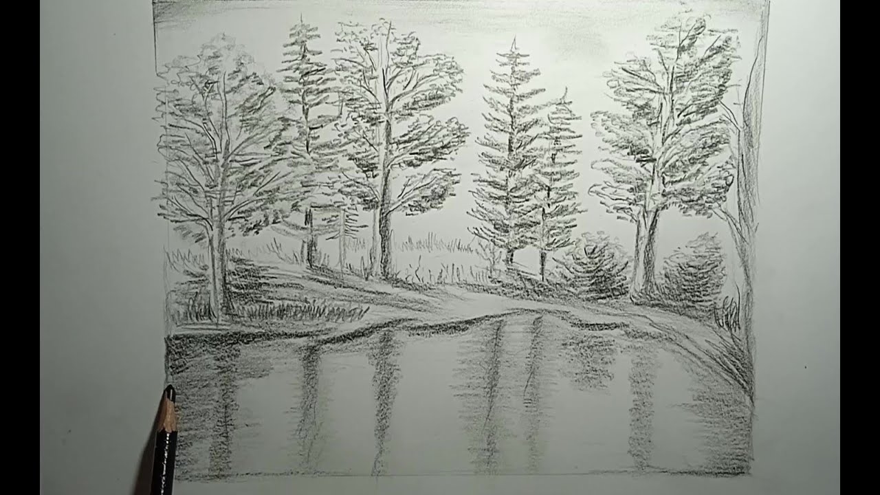 Comment dessiner l’eau calme en crayon / partie2 /Simple paysage ...